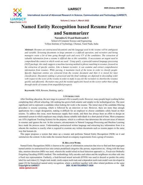 Pdf Named Entity Recognition Based Resume Parser And Summarizer