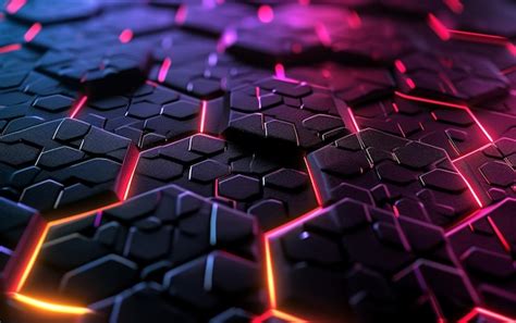 Premium Photo Glowing Lights On Black Hexagonal Background