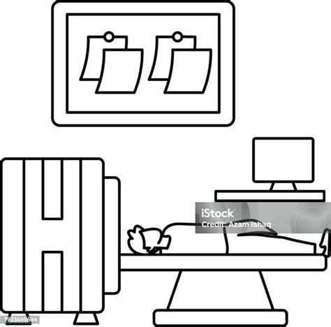 방사선 전문의 독서 엑스레이 개념 현대 진료소 인원 벡터 외곽선 디자인 의학 와 건강 관리 장면 상징 질병 진단 표시 의사 와 참을성 있는 특성 스톡 일러스트 Mri
