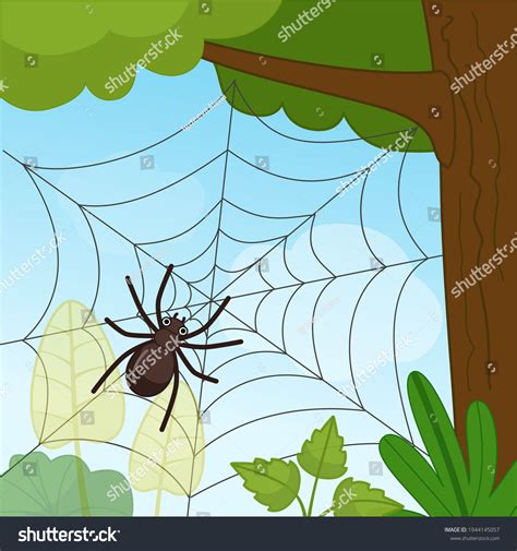 Cobweb On Tree Landscape Cartoon Style Stock Vector Royalty Free 1944145057 Shutterstock