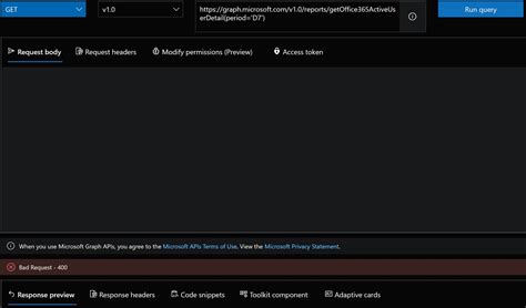 Reports On Graph Explorer Result In A 400 Error Response · Issue 1725 · Microsoftgraph