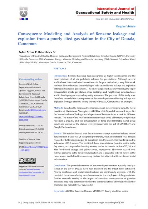 Pdf Consequence Modeling And Analysis Of Benzene Leakage And
