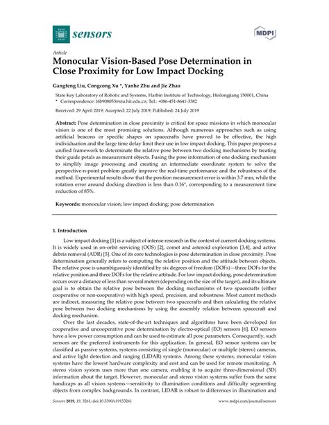 Pdf Monocular Vision Based Pose Determination In Close Proximity For