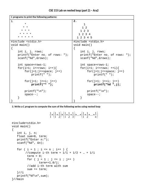 Cse115 Lab Manual 10 Nested Loop Part2 Pdf Computer Libraries