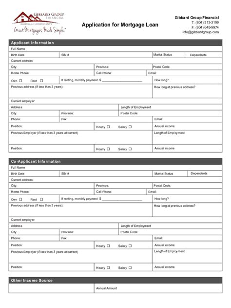 Canada Gibbard Group Financial Application For Mortgage Form Fill