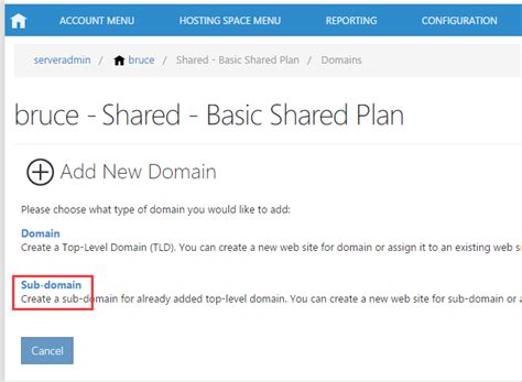 how to add domain and subdomain in websitepanel database mart