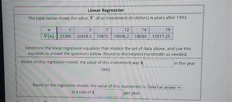 Solved Linear Regression The Table Below Shows The Value V Chegg