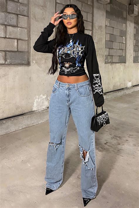 Go All Cut Out Slouch Fit Jeans Light Blue Wash Fashion Nova Jeans