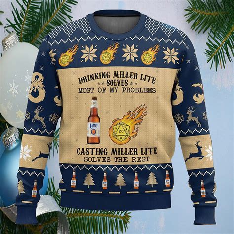 Miller Lite Drinking Dungeon And Dragons Ugly Christmas Sweater Nouvette