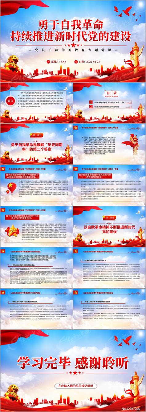 勇于自我革命持续推进新时代党的建设PPT下载 红动中国