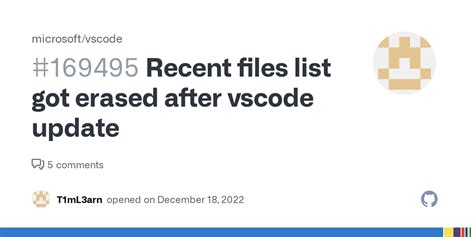 recent files list got erased after vscode update · issue 169495 · microsoft vscode · github