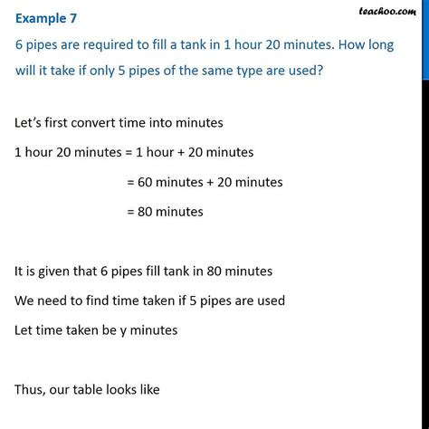 Example 7 6 Pipes Are Required To Fill A Tank In 1 Hour 20 Minutes