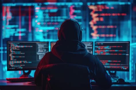 Premium Photo Hacker Working On Code In Dark Digital Background