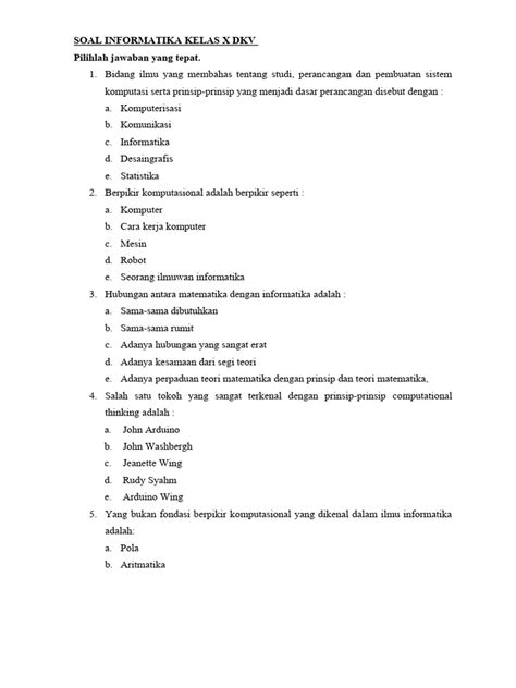 Soal Informatika Kelas X Dkv Pdf