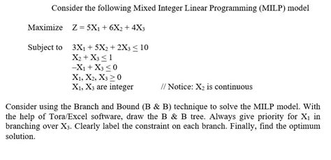 Consider The Following Mixed Integer Linear