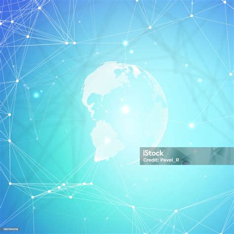 미래 네트워크 셰이프를 추상화 합니다 첨단 기술 배경 선 및 점 다각형 선형 연결 세계 세계 블루입니다 글로벌 네트워크 연결 기하학적 설계 데이터 개념 파 3차원 형태에