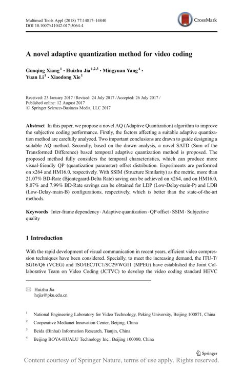 A Novel Adaptive Quantization Method For Video Coding Request Pdf