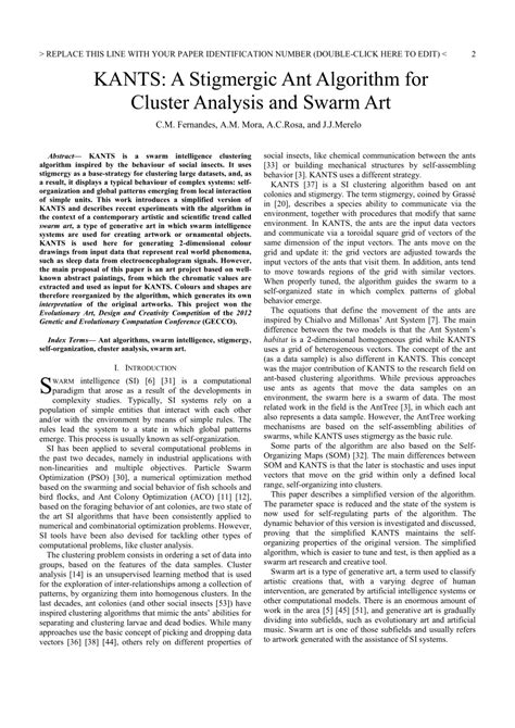 Pdf Kants A Stigmergic Ant Algorithm For Cluster Analysis And Swarm Art