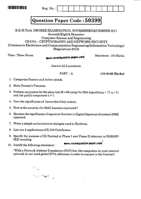 Cs6701 Cryptography And Network Security Question Paper Nov Dec 2017