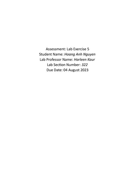 Lab Exercise 5 Submission Template Assessment Lab Exercise 5 Babe Name Hoang Anh Nguyen