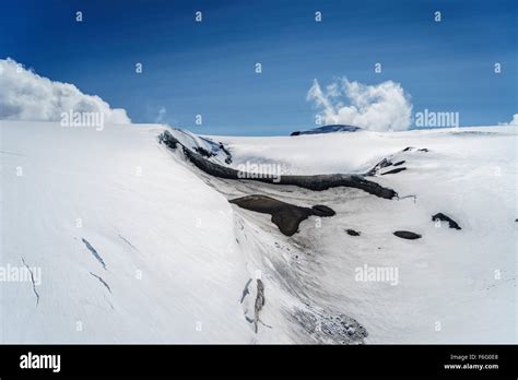 Gigjokull Glacier Eyjafjallajokull Volcano Is Under The Snow Iceland