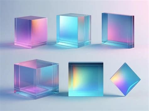 3d Glass Square Shapes Set With Refraction And Holographic Effect Premium Ai Generated Image
