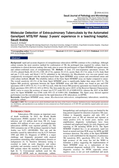 Pdf Molecular Detection Of Extra Pulmonary Tuberculosis By The