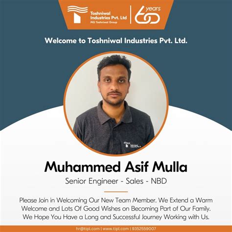 Welcome Newteammember Careerjourney Toshniwalindustries Experienceexpertise Tipl