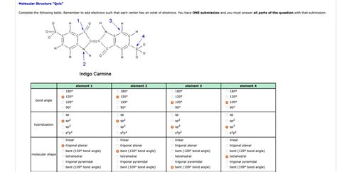 Molecular Structurequiz Complete The Following Table Remember To Add Electrons Such That Each
