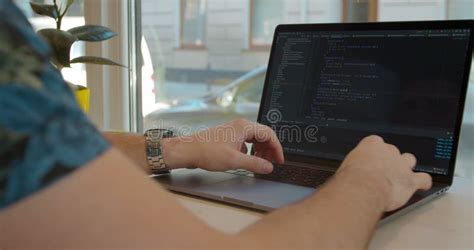 Closeup Coding On Screen Man Hands Coding Html And Programming On Screen Laptop Development