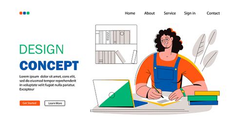 랜딩 페이지 템플릿입니다 책과 노트북으로 공부하는 젊은 여자 학생은 시험 시험을 준비하고 에세이를 쓰고 숙제를하고 온라인으로 공부합니다 교육 개념입니다 플랫 벡터 개념에