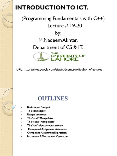 Iiandct Lecture 19 20 Programming Fundamentals Basics Pre Postfix
