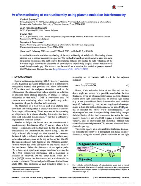 Pdf In Situ Monitoring Of Etch Uniformity Using Plasma Emission