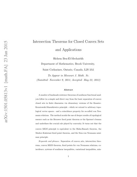 pdf intersection theorems for closed convex sets and applications