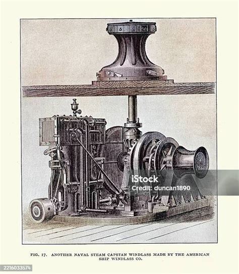 해양 역사 해군 선박 증기 동력 윈들러스 또는 캡스턴 19세기 빈티지 일러스트레이션 0명에 대한 스톡 벡터 아트 및 기타 이미지 0명 19세기 19세기 스타일