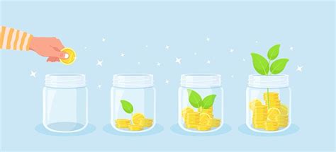 돈 절약 개념 손은 저축을 위해 항아리에 동전을 넣습니다 돈에서 성장 하는 녹색 식물 소득 증가 금융 저축 증가 투자 경제에 대한 스톡 벡터 아트 및 기타 이미지 Istock