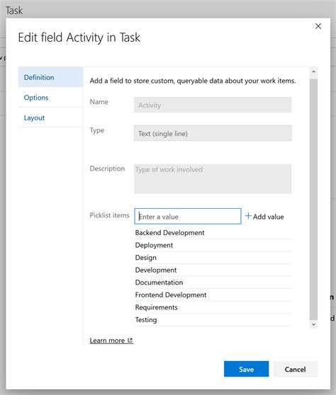 Azure Devops How To Add A New Activity Type To The Task Work Item In Vsts Stack Overflow