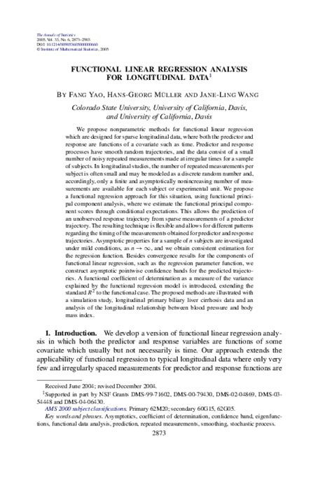 Pdf Functional Linear Regression Analysis For Longitudinal Data