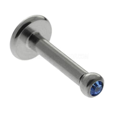 Steel Internally Threaded Jewelled Labret Stud Blue 70b06uk Body