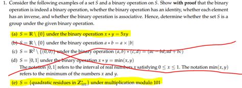 Solved 1 Consider The Following Examples Of A Set S And A