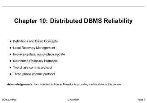 Distributed DBMS Reliability 2PC 3PC Protocols