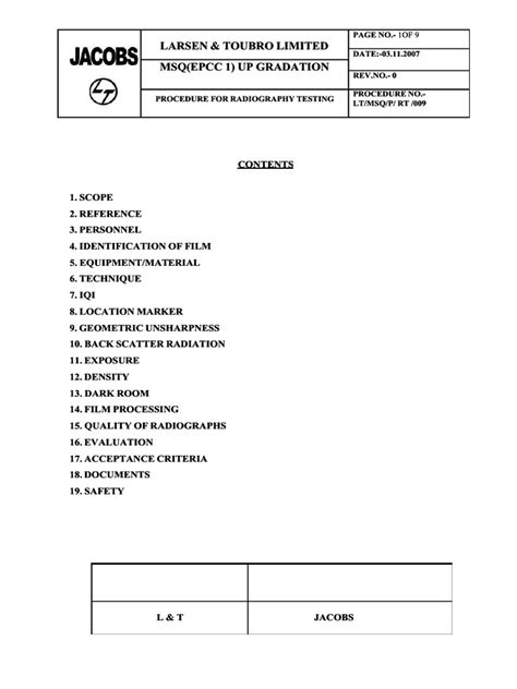 Procedure For Radiography Testing Pdf Nondestructive Testing