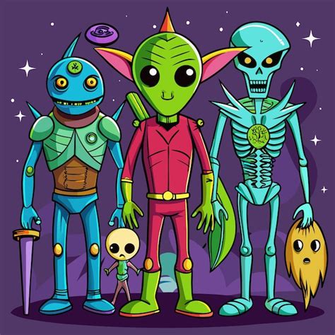 Handdrawn Cartoon Alien Characters Premium Ai Generated Vector
