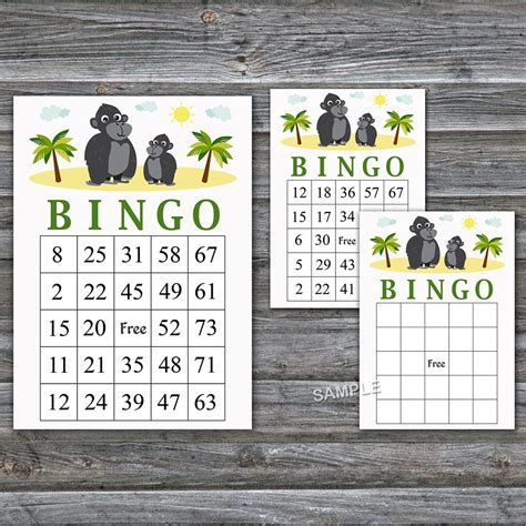 Gorilla Bingo Cards Gorilla Bingo Game Jungle Printable Bing Inspire