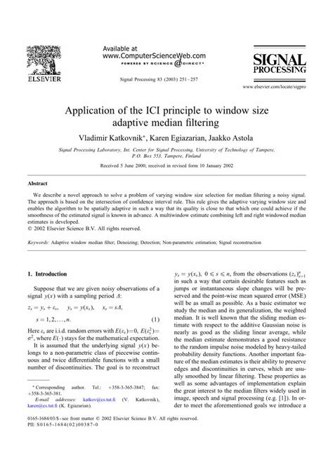 Pdf Application Of The Ici Principle To Window Size Adaptive Median