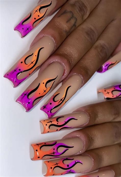 Flame Nails Ombre Acrylic Nails Nude Nail Designs Long Acrylic Nails