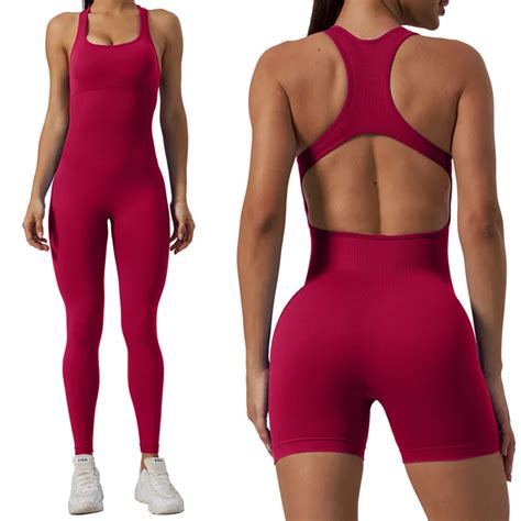 Monos De Yoga Sin Costuras Para Mujer Traje Acanalado De Entrenamiento