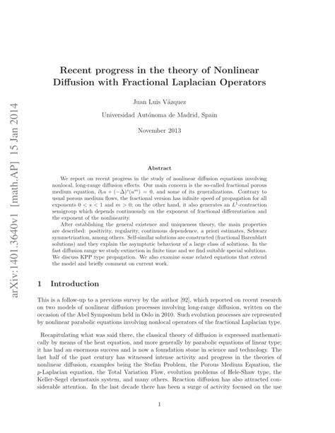 Pdf Recent Progress In The Theory Of Nonlinear Diffusion With