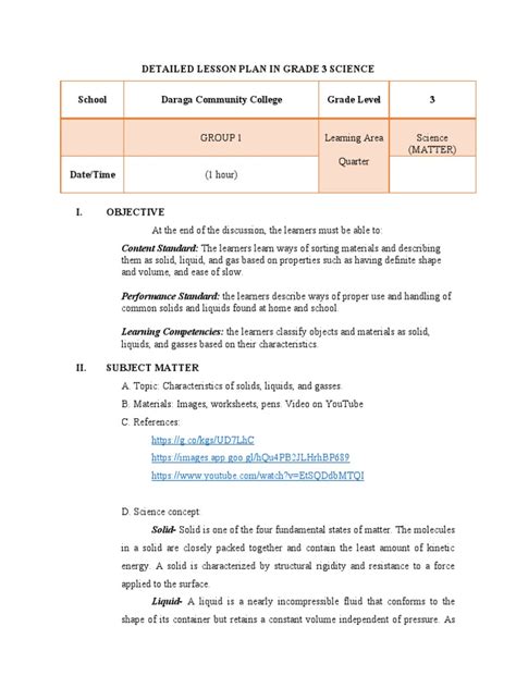 Detailed Lesson Plan In Grade 3 Science Pdf Gases Solid
