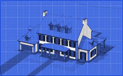 청사진 배경에 식민지 스타일의 블랙 라인에 현대 클래식 하우스의 3d 렌더링 청사진에 대한 스톡 사진 및 기타 이미지 청사진